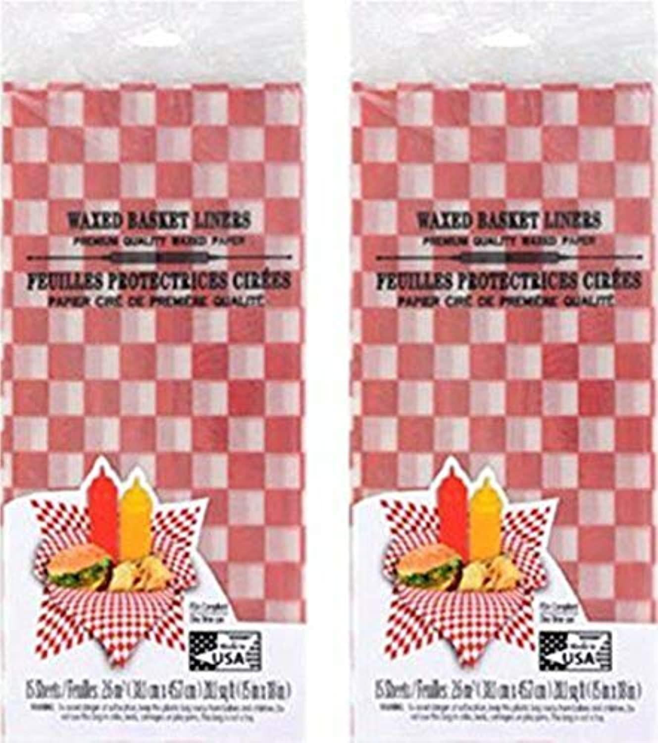 Waxed Basket Liners, Red White Checkered Deli Paper Sheets, 15x18in, 30 ...