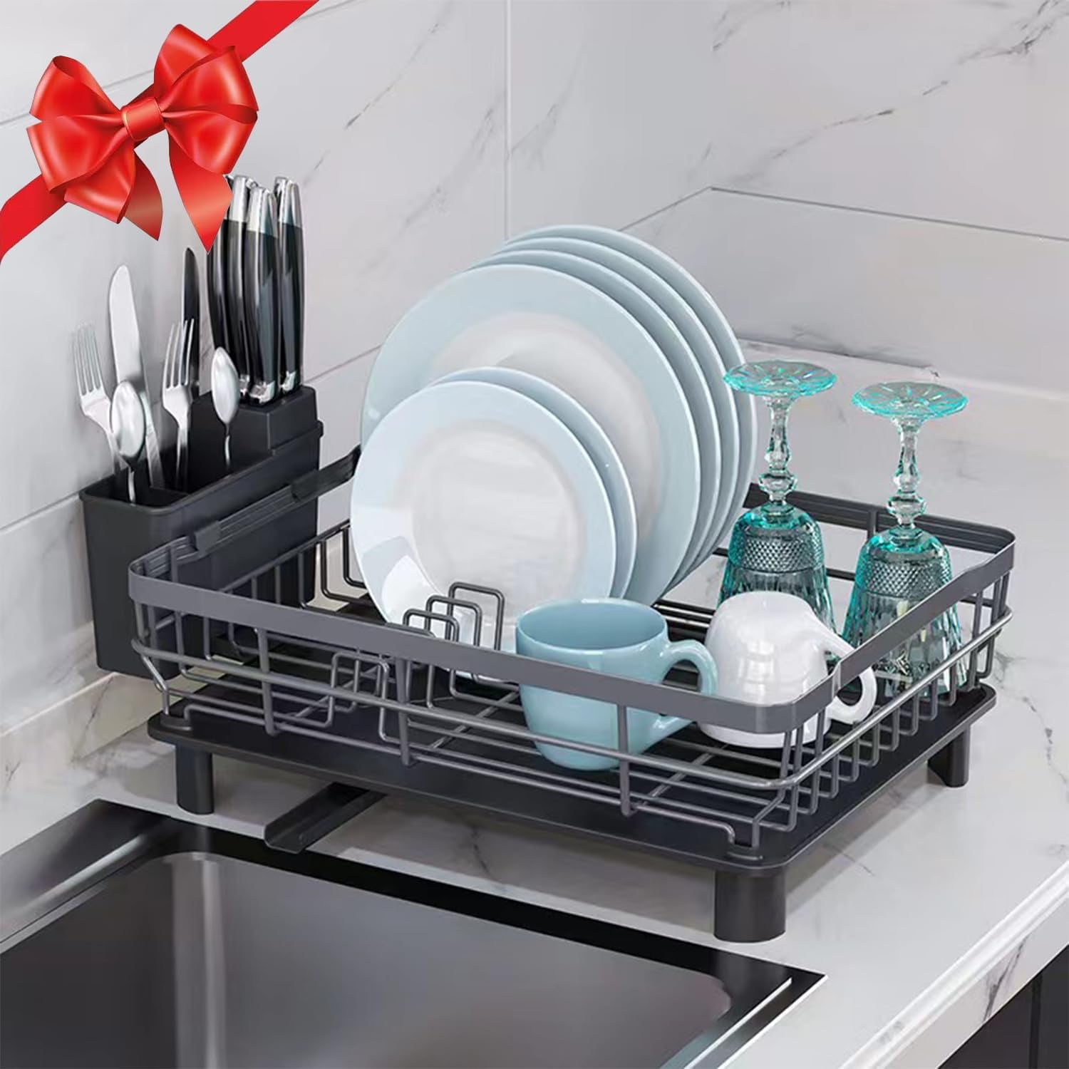 wecgfvo Dish Drying Rack with Drain Durable Dish Drainer with Utensil ...