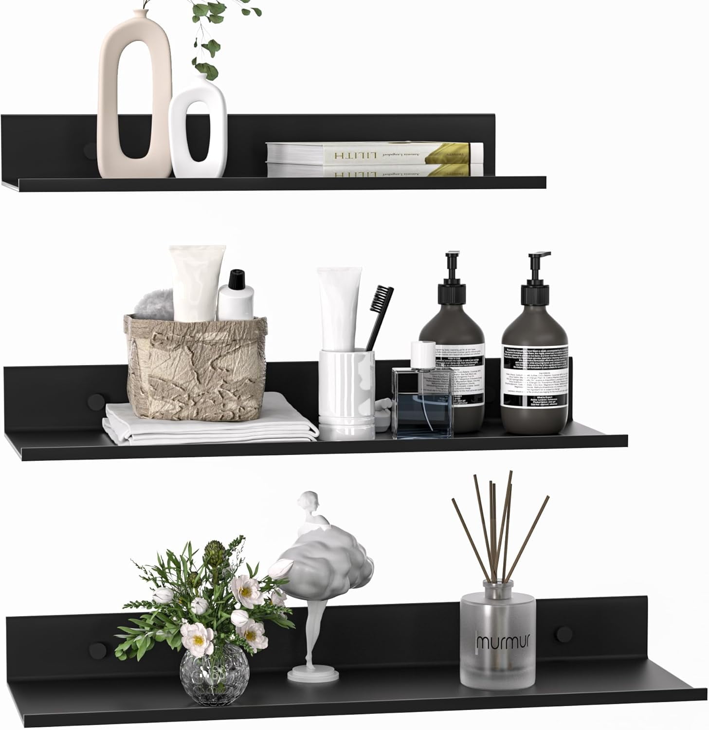 Hltser Floating Shelves for Wall Black Metal Wall Shelves for Bathroom ...
