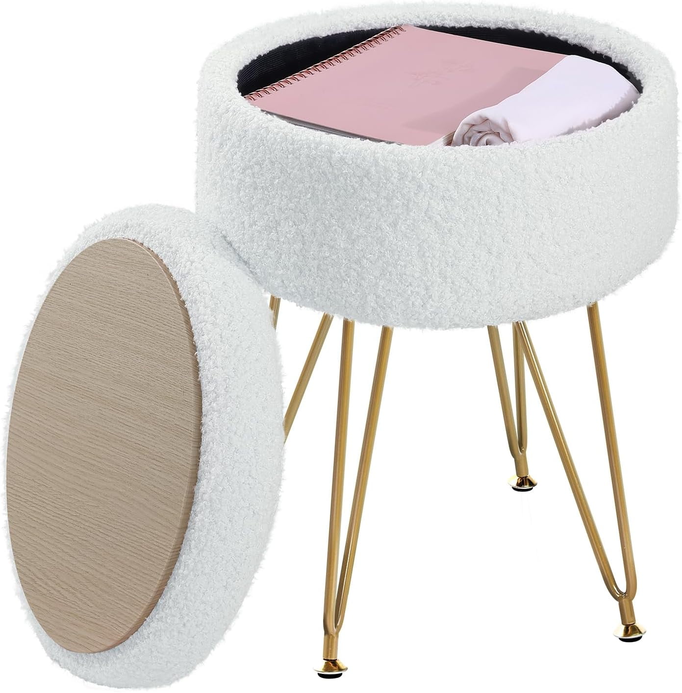 dxynlzq Storage Ottoman Round Footrest Stool Vanity Stool Chair Faux ...