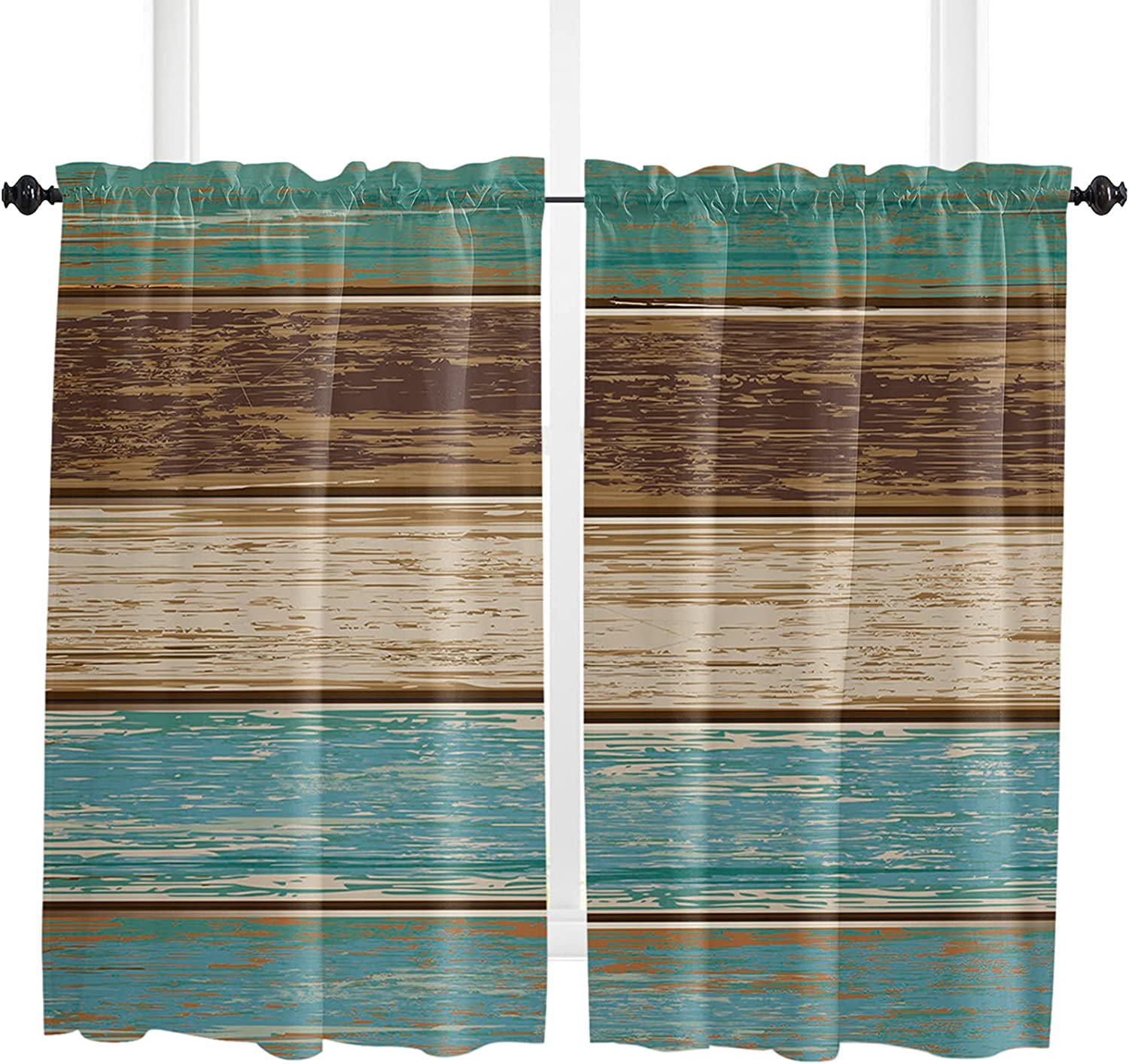 wecgfvo Teal Turquoise Window Tier Curtain 36 Inches Long Panels Retro ...