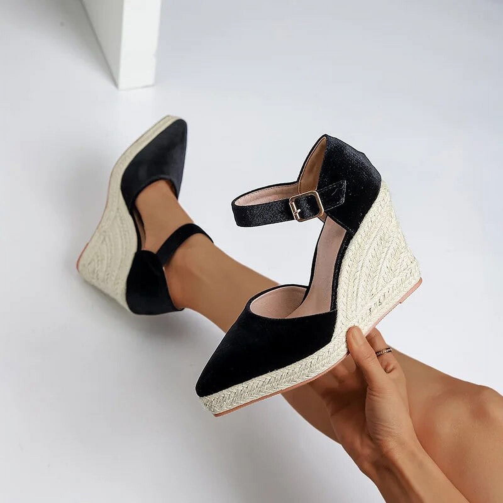 wedges heel sandals pointed toe shoes women espadrilles pumps hemp rope ...