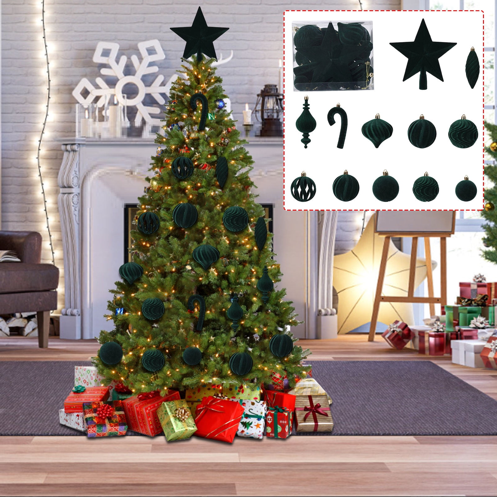 weibbin 30Pcs Velvet Christmas Ornaments Set, Assorted Flocked ...