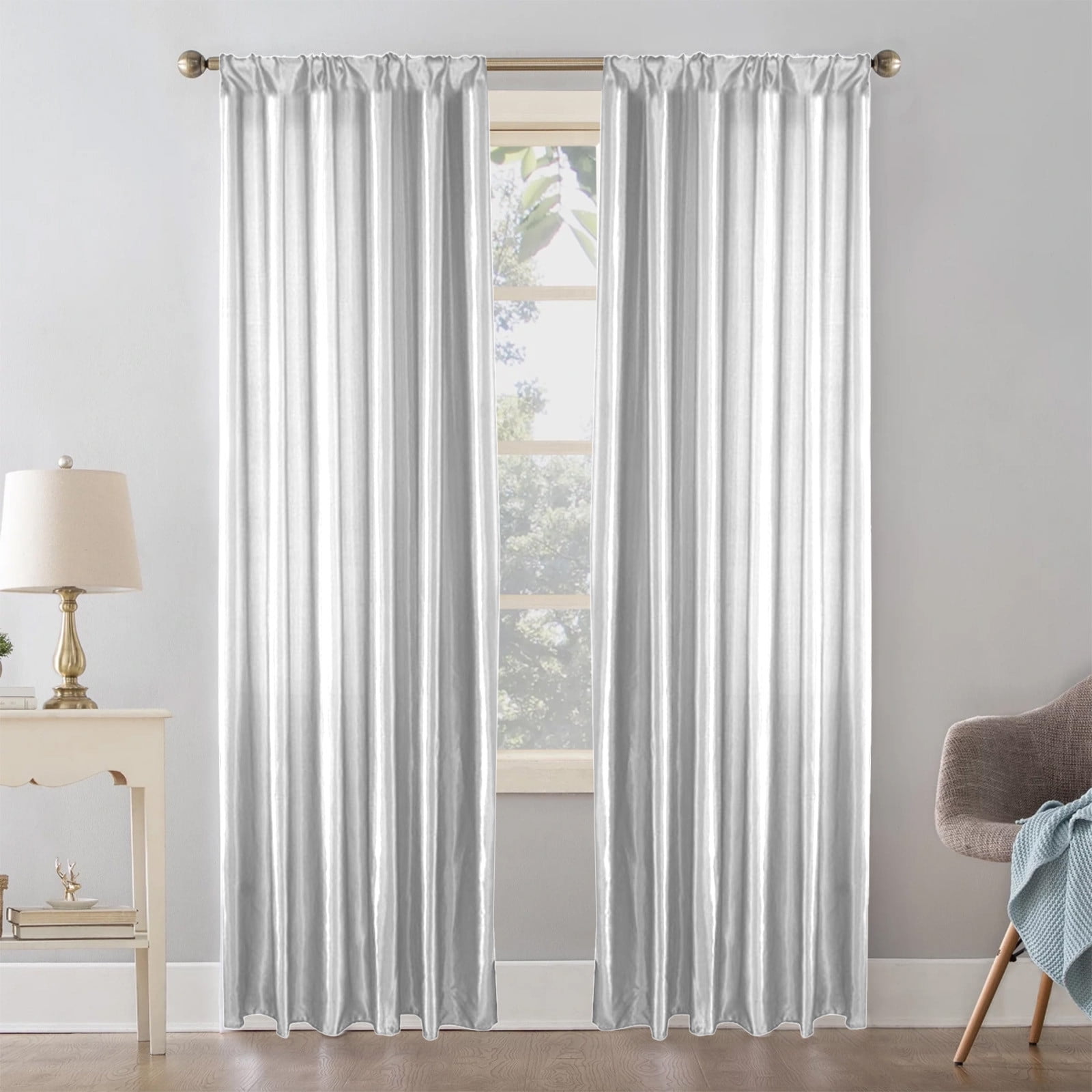 weibbin Curtains Sparkle Metallic Satin Curtain Drapes for Bedroom 1 ...