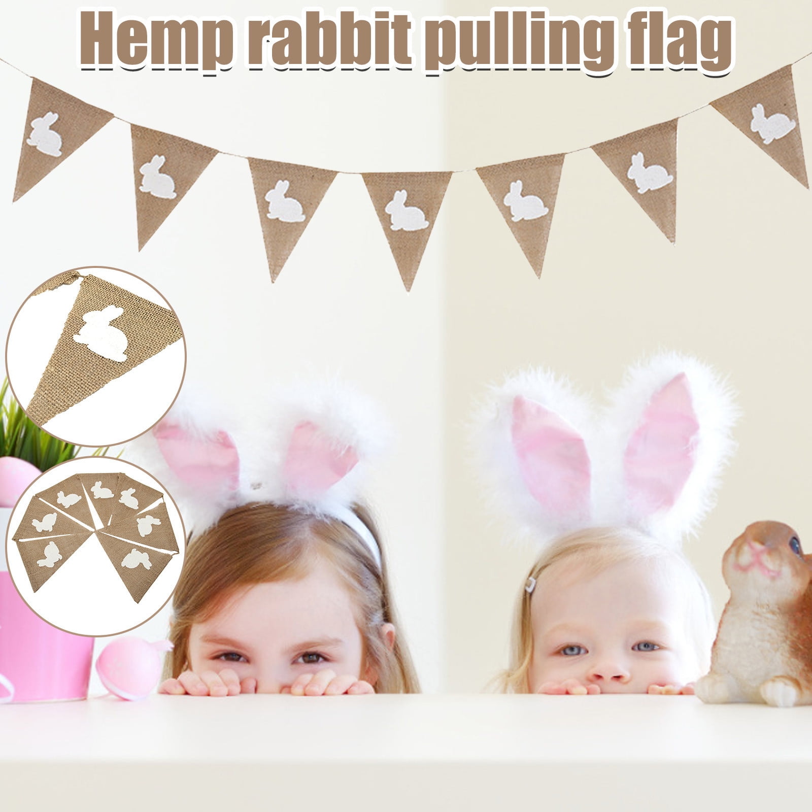 weibbin Easter Day Burlap Banner Pastel Plaid Bunny Burlap Pennant ...