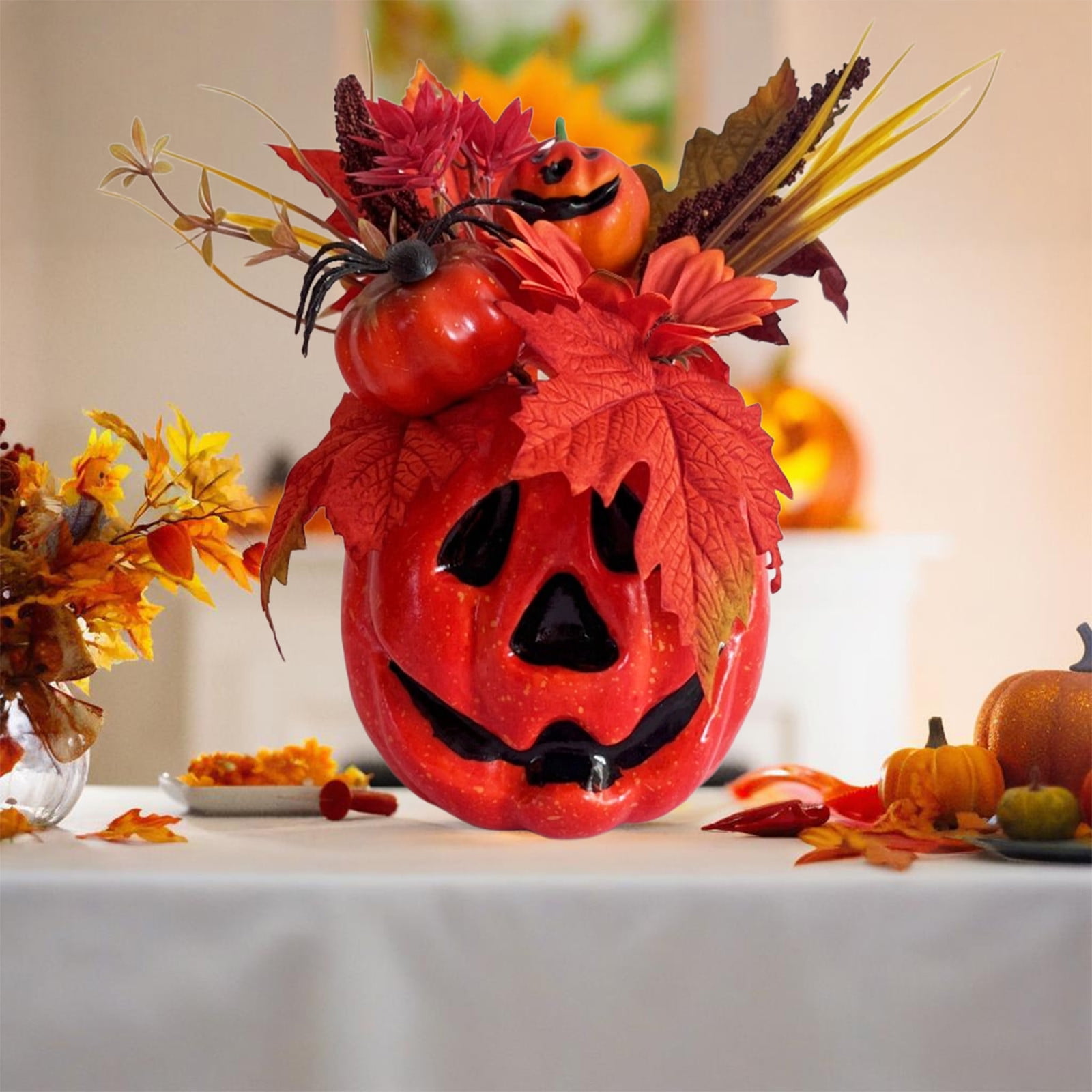 weibbin Fall Pumpkin Decor Halloween Fake Pumpkins Face Berry Pine Cone ...