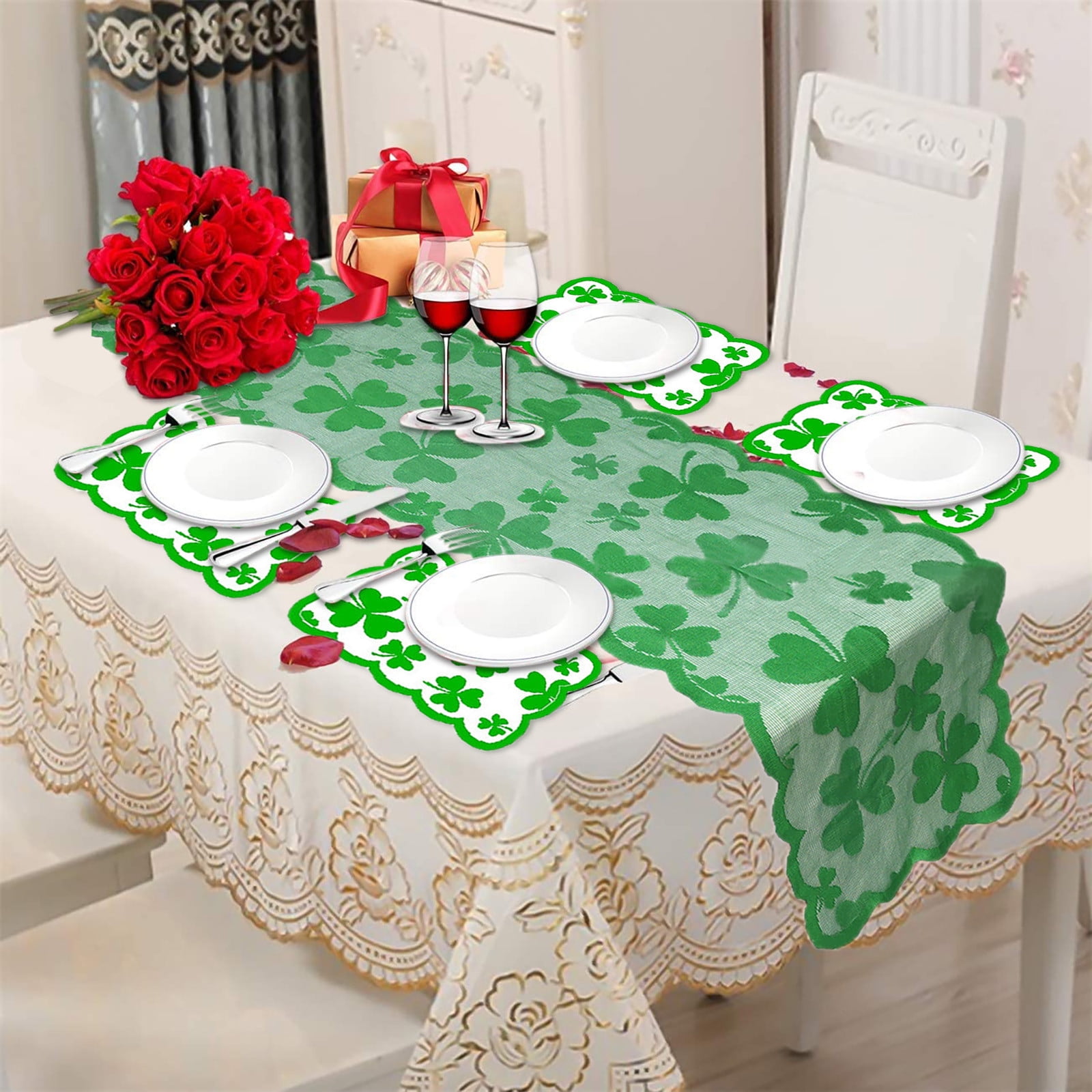 weibbin Green Shamrock St. Patrick's Day Placemats Set, Seasonal Spring ...