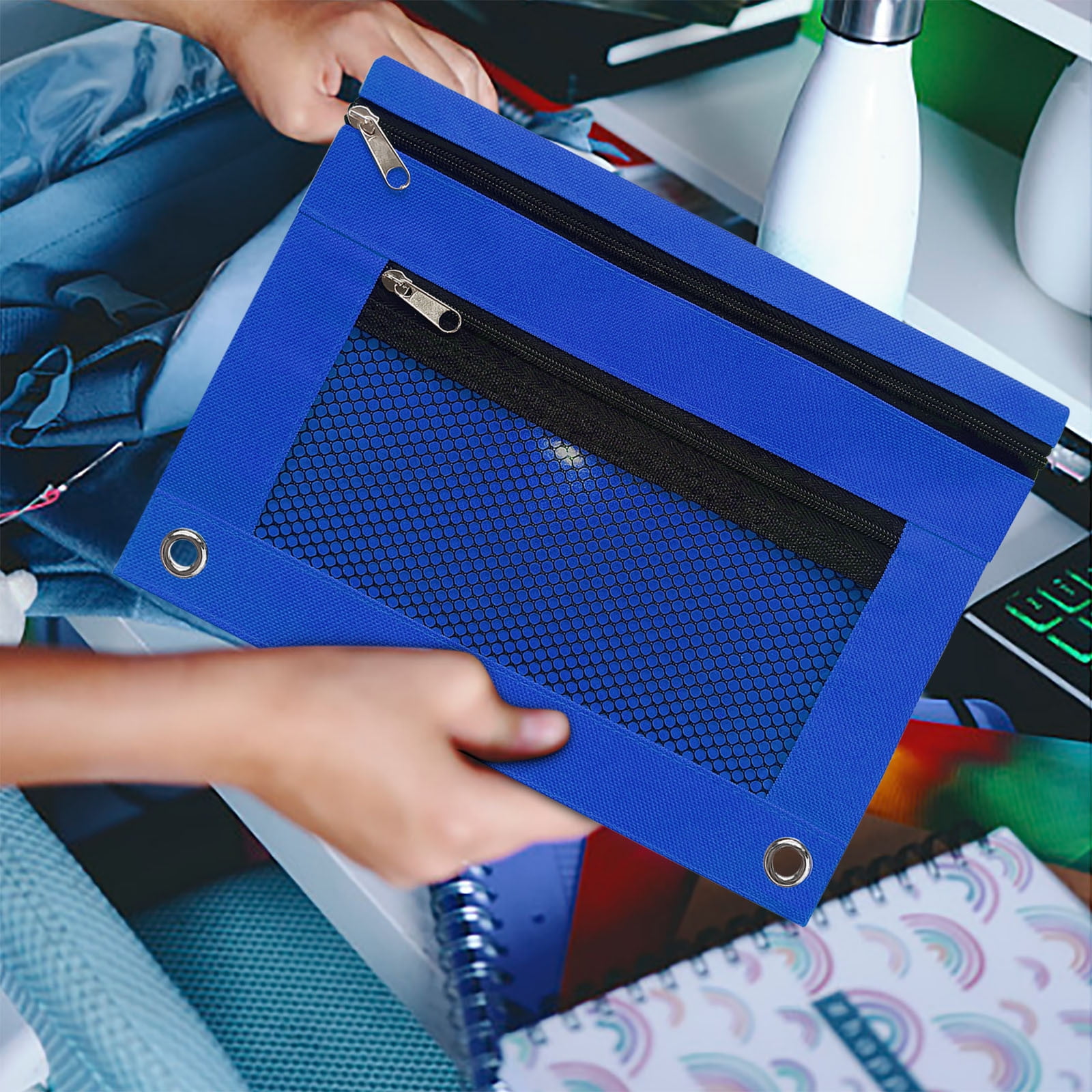 weibbin Pencil Pouch for 3 Ring Binder, Pack 3-Holes Zipper Pencil ...