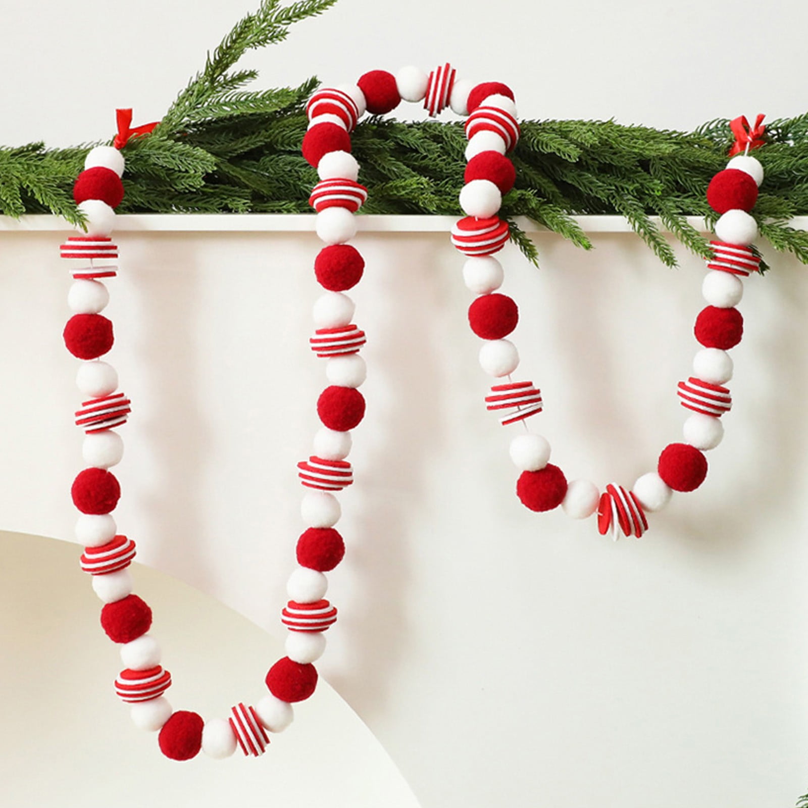 weibbin Pom Pom Garland Red and White Felt Ball Ornament Garland ...