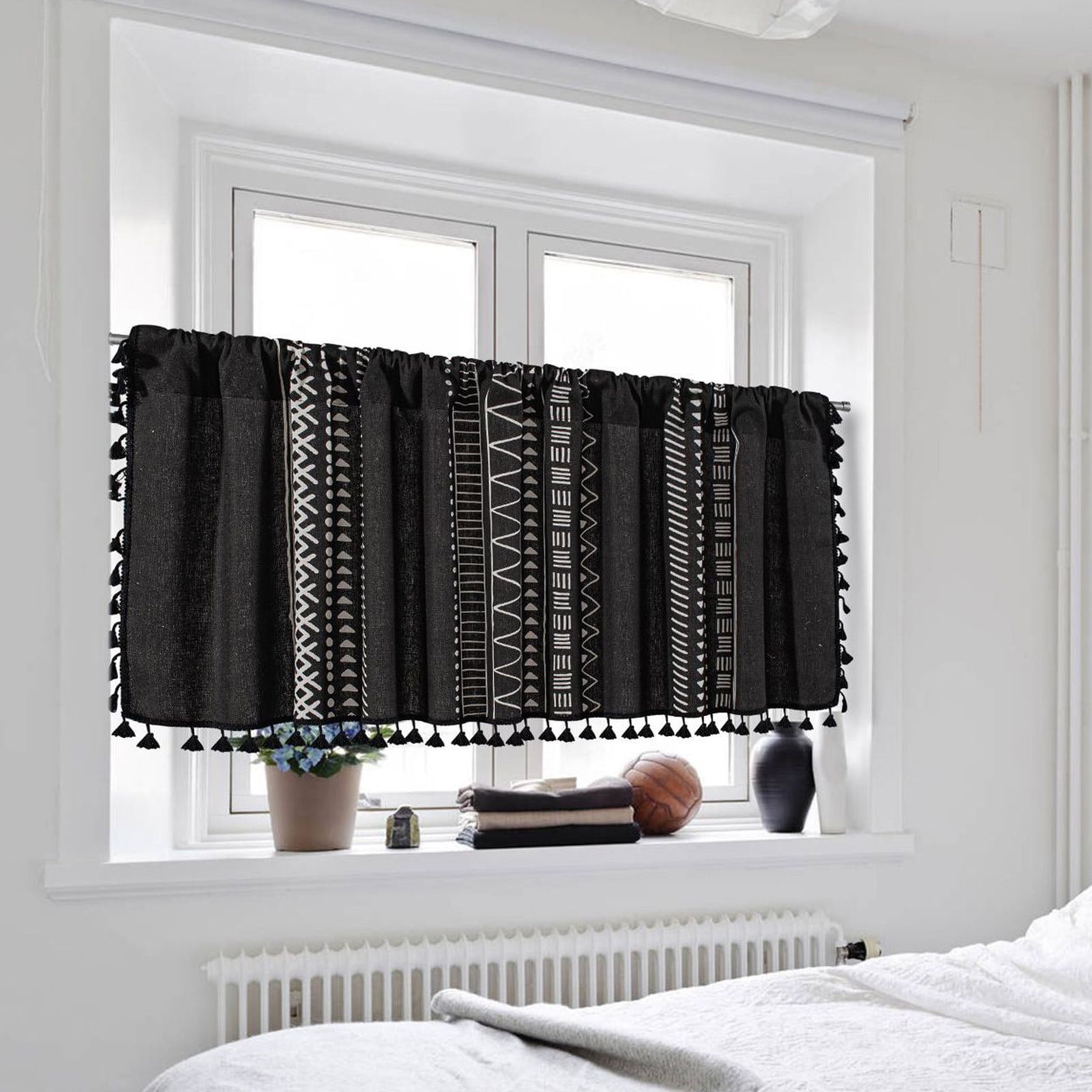 weibbin Valance Curtains For Kitchen - Window Light Blocking Short Rod ...
