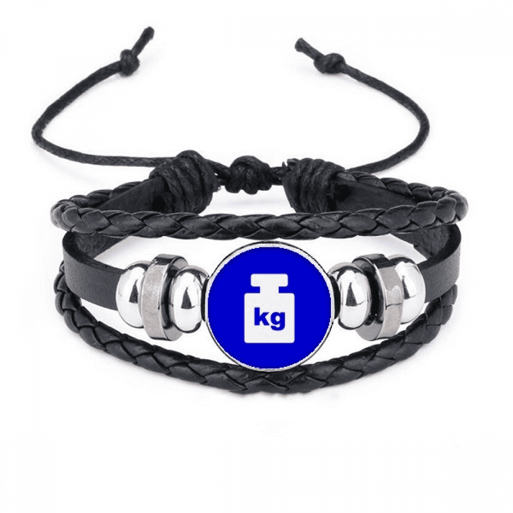 weight blue square warning mark bracelet braided leather woven ...