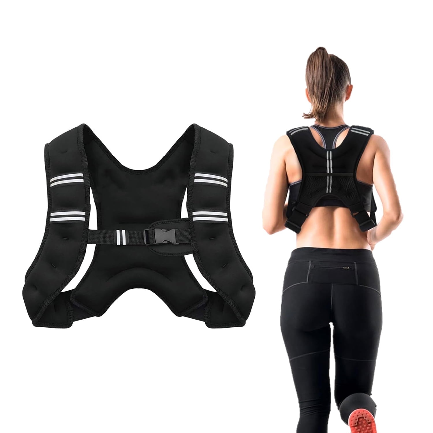 Behome Weighted Vest, 11lb Rucking Vest with Reflective Stripe & Large ...