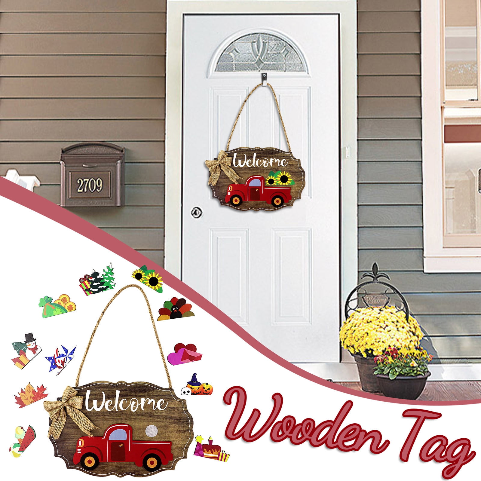 3D Wooden Welcome Door Sign | Interchangeable Seasonal Front Porch ...
