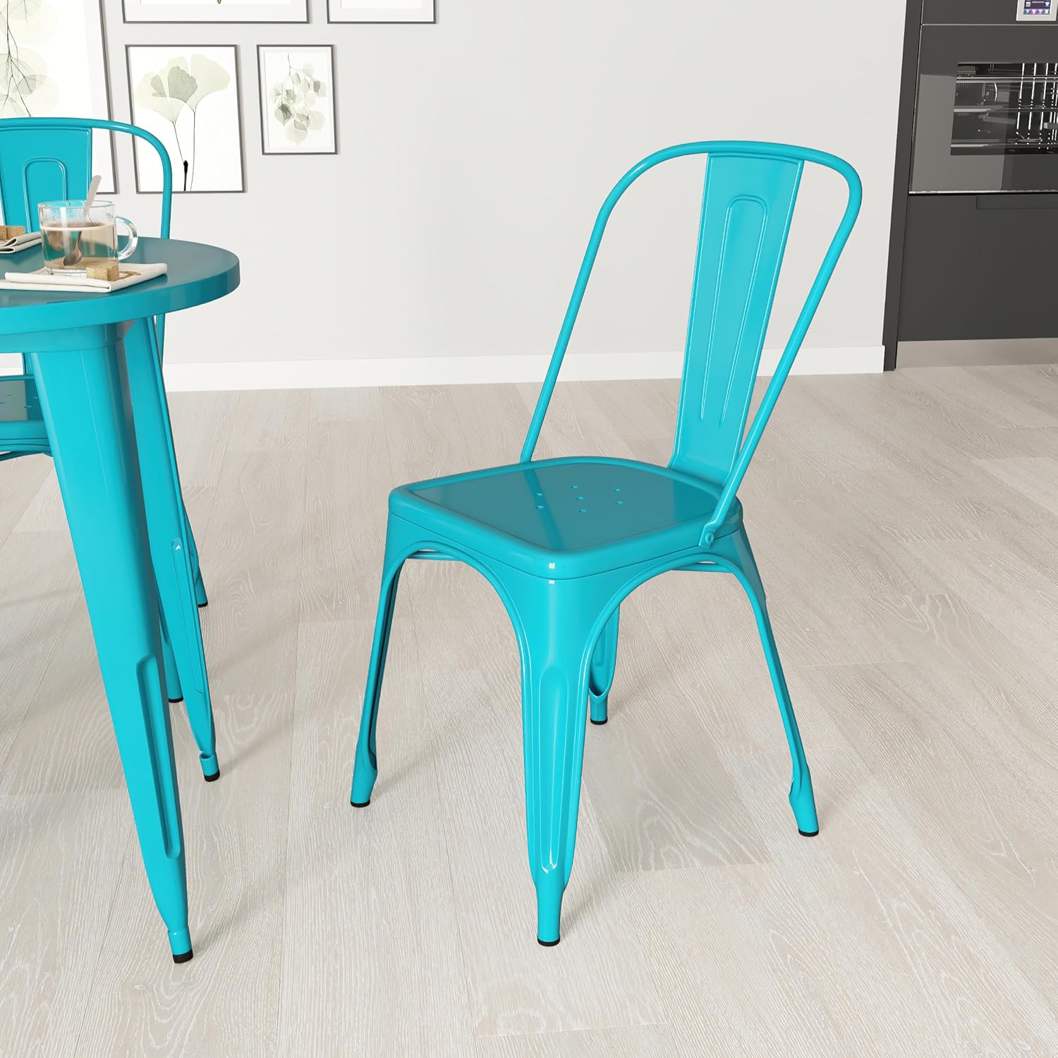 **wells stacking dining chair - powder coated crystal teal-blue metal ...