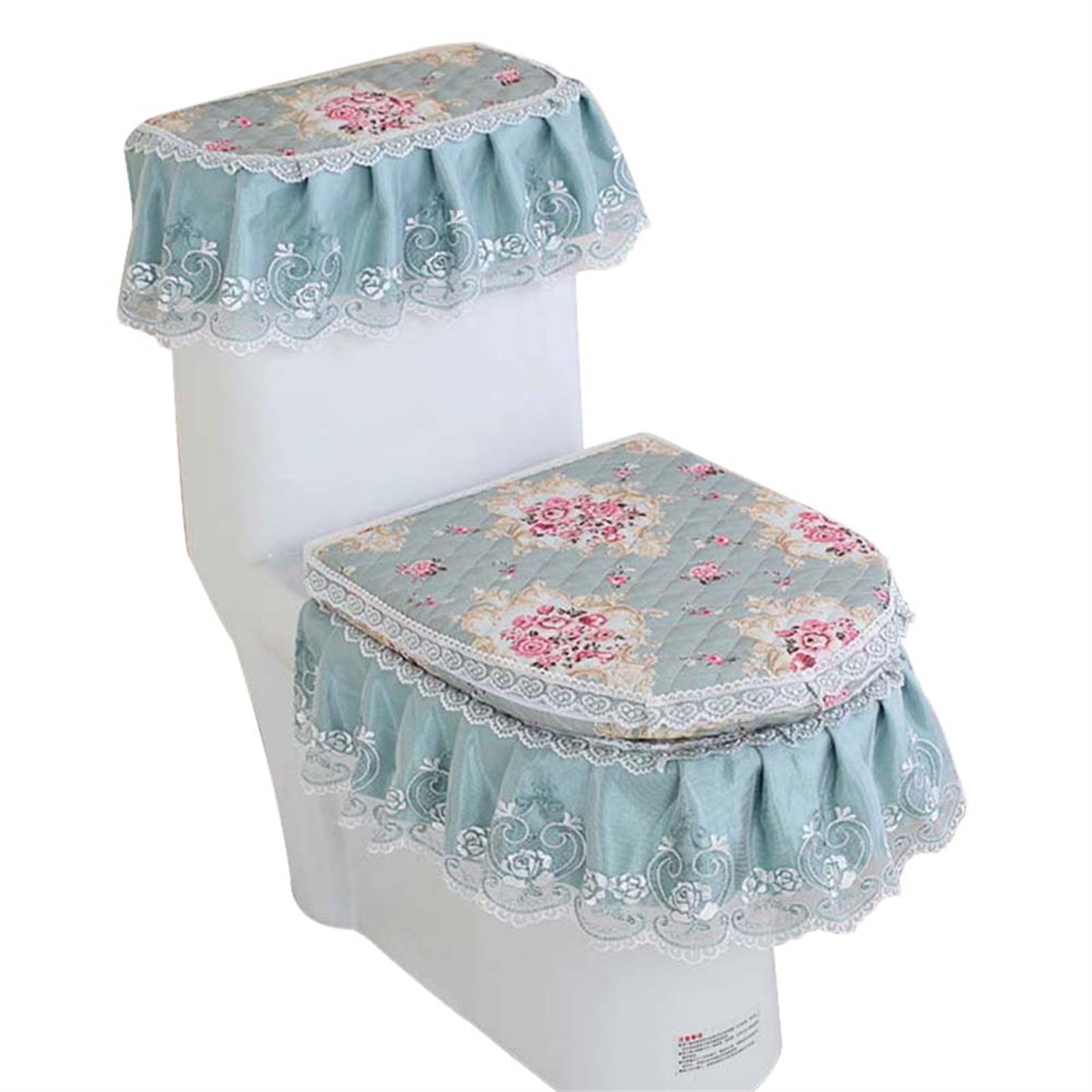 wenqiang 3 Pcs/Set Toilet Seat Cover Set Lace Floral Print Closestool ...