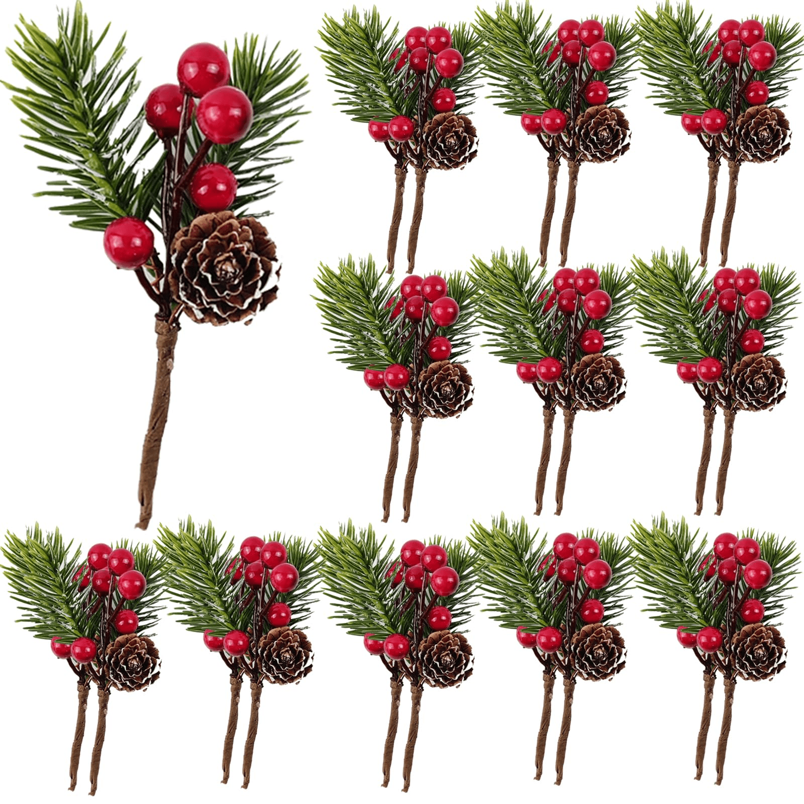 wensdw 20PCS 4.5inch Red Berry Stems Pine Branches Evergreen Berries ...