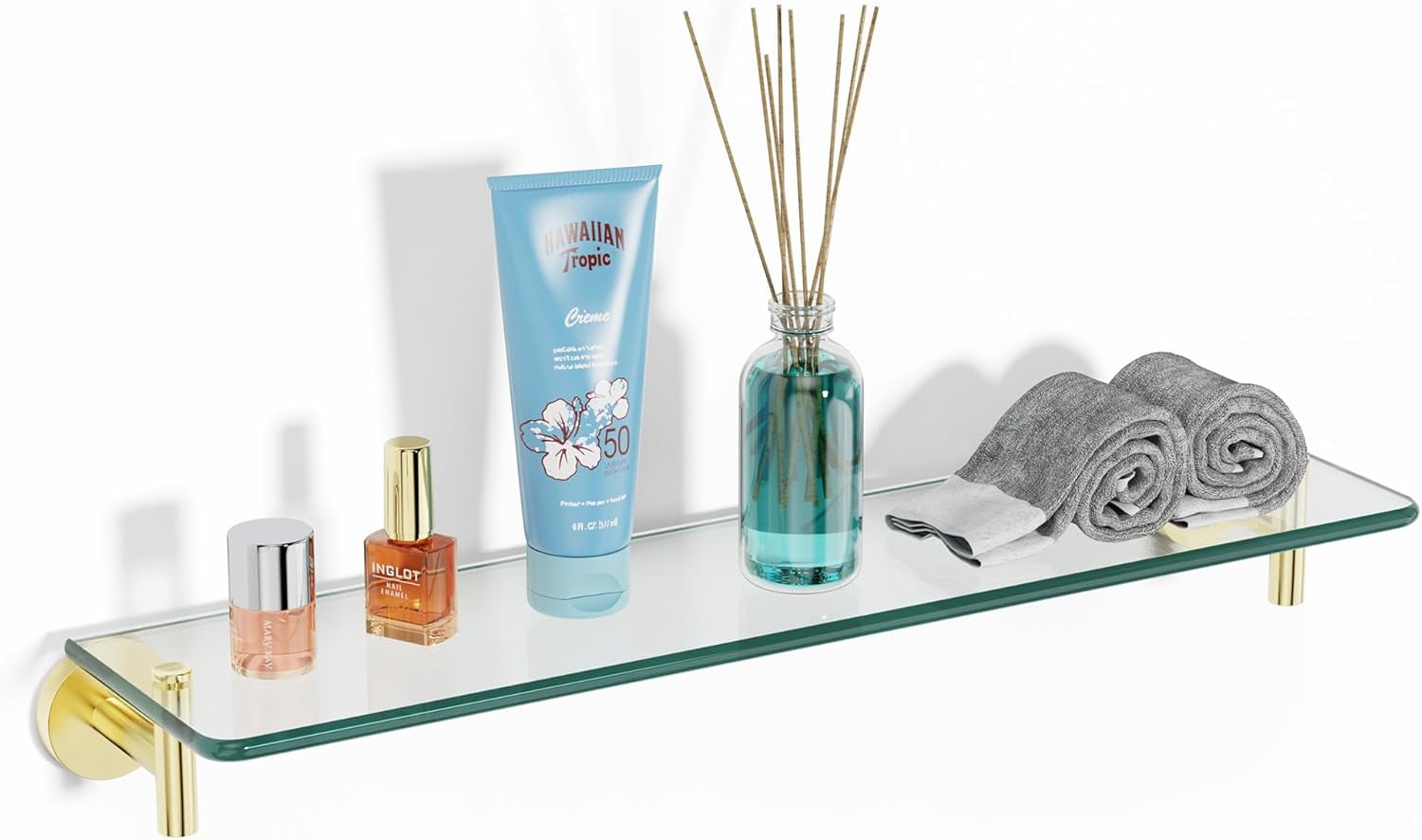 wertyui 16 Inch Glass Bathroom Shelves Brushed Nickel Floating Shelves ...