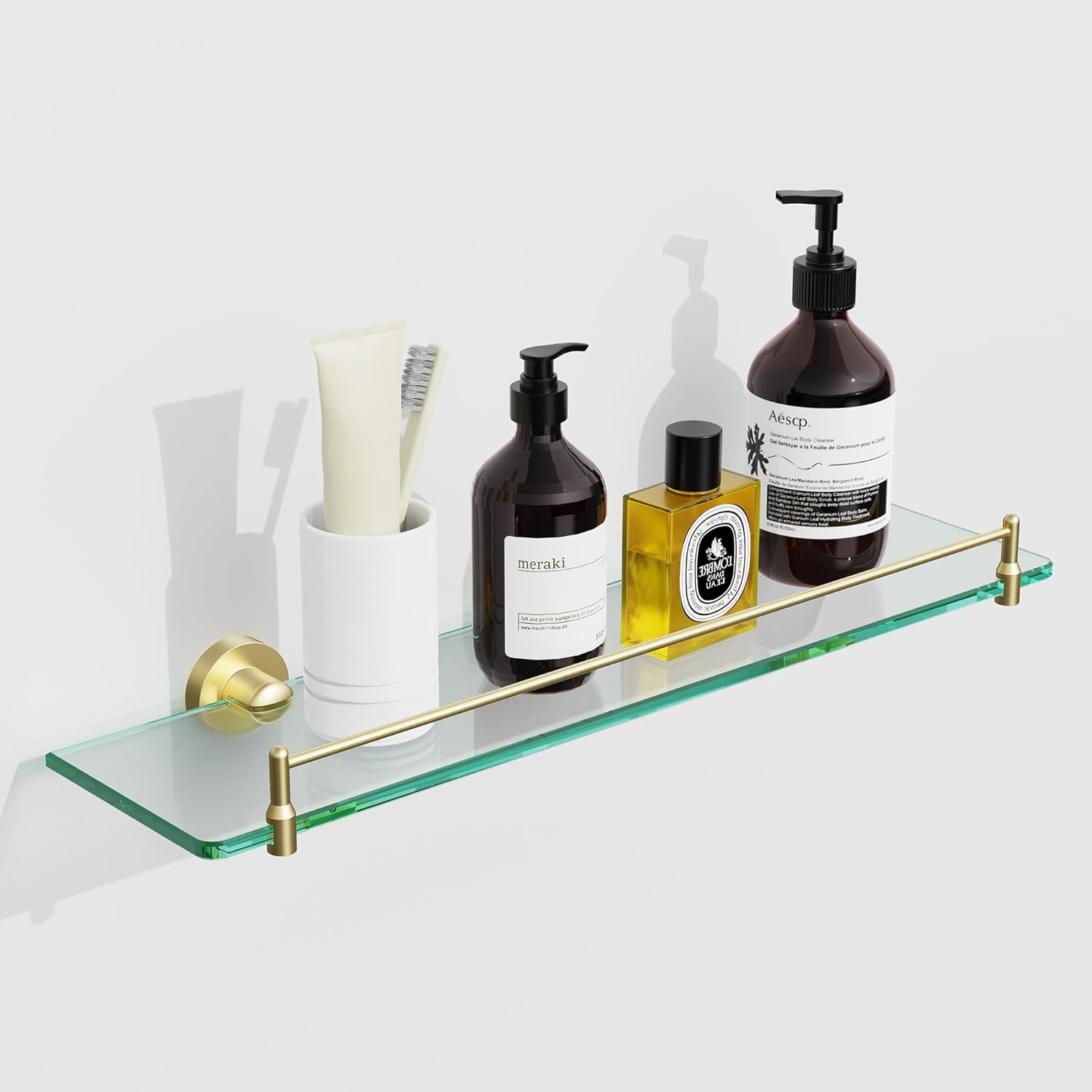 wertyui 16 Inch Glass Bathroom Shelves Brushed Nickel Floating Shelves ...