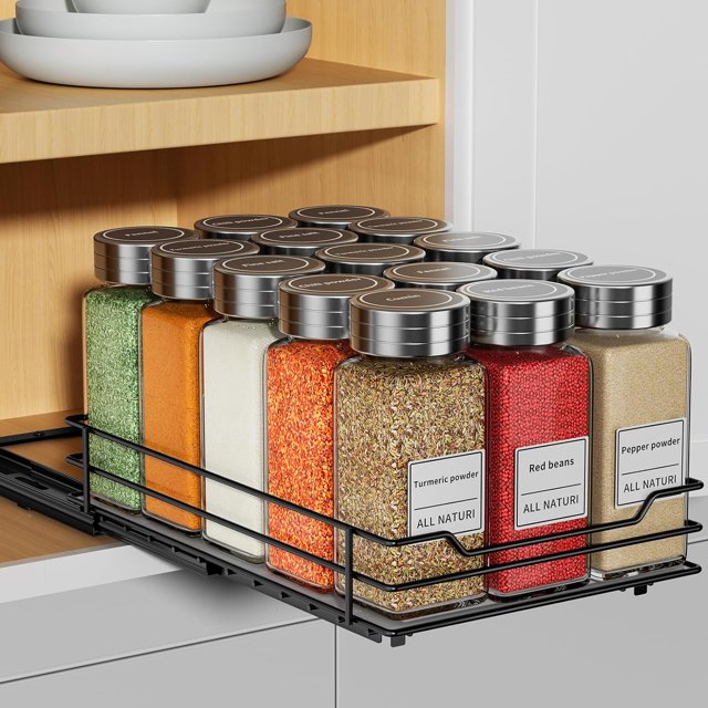 wertyui Spice Rack Organizer for Cabinet 2 Tier Pull Out Spice Racks ...