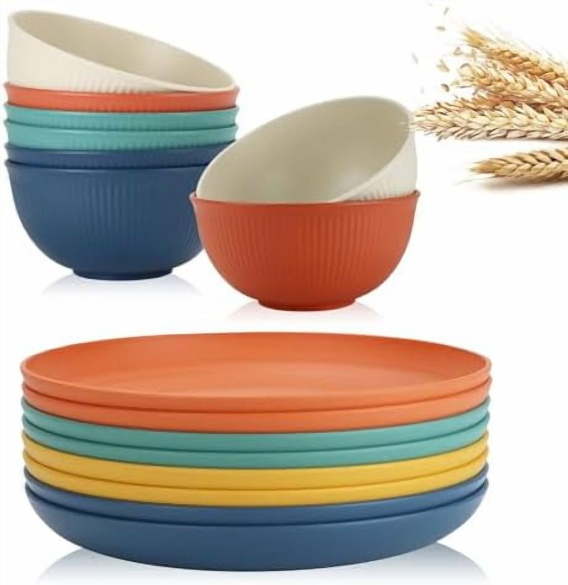 wheat straw bowls and plates sets - unbreakable dinnerware sets of 16 ...