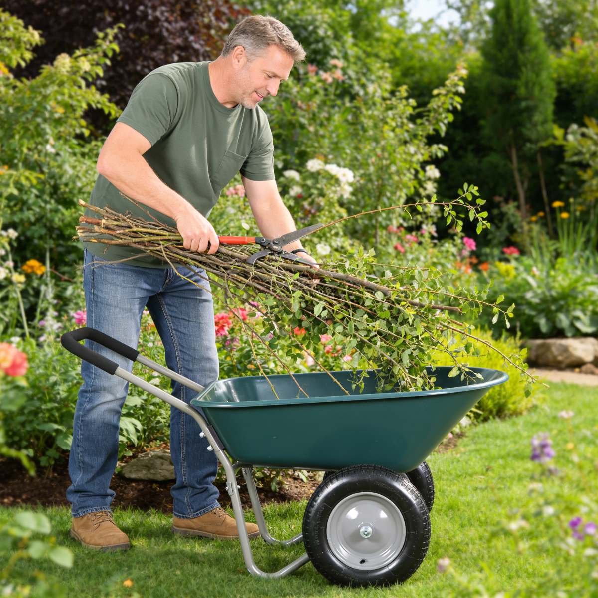 wheel barrow Two wheeled trolley for green garden 15 inch pneumatic ...
