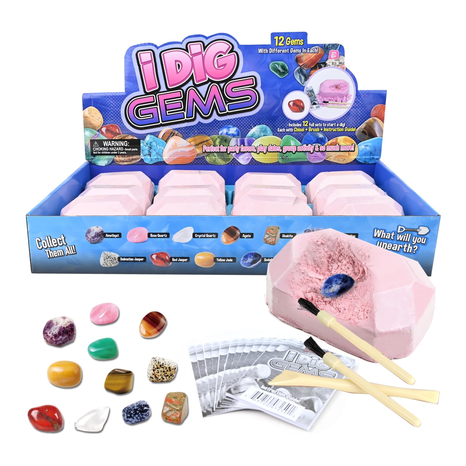 whiriwhiri Gemstone Dig Kit, MMF7 Dig Up 12 Unique Mineral & Rock ...