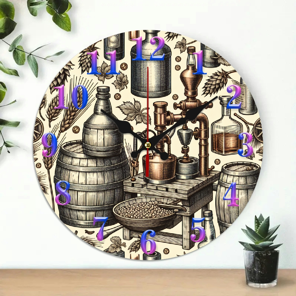 whiskey barrels, copper still, grains Wall Clock, Silent Mechanical ...