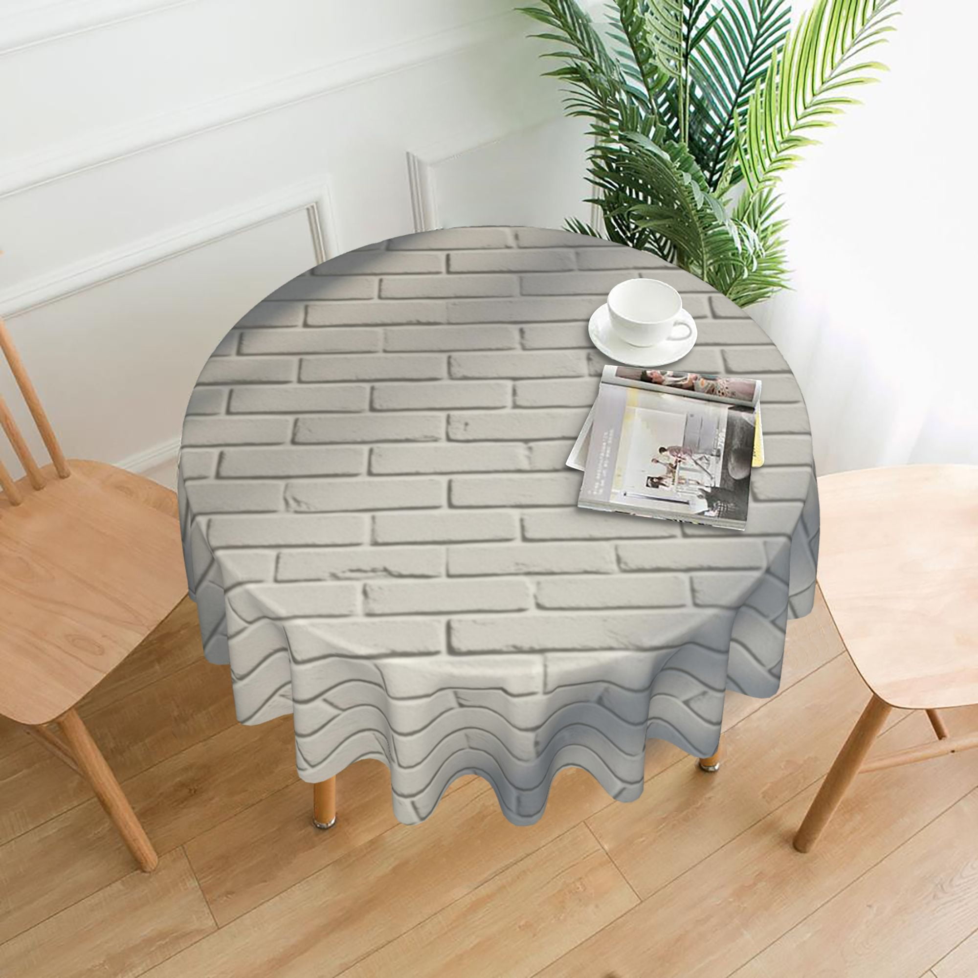 white Brick wall 1 Polyester Round Tablecloths 60 Inch for Kitchen ...