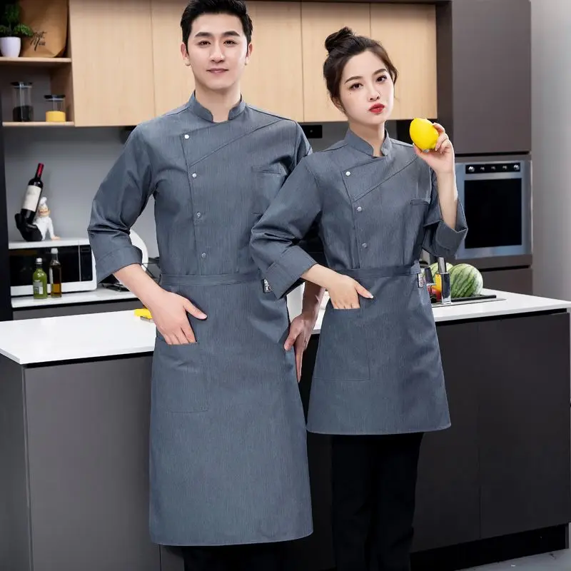 white Chef Jacket Long Sleeve chef uniform Cook Coat Chef T-shirt Baker ...