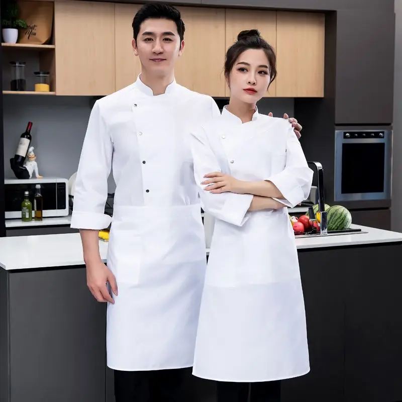 white Chef Jacket Long Sleeve chef uniform Cook Coat Chef T-shirt Baker ...