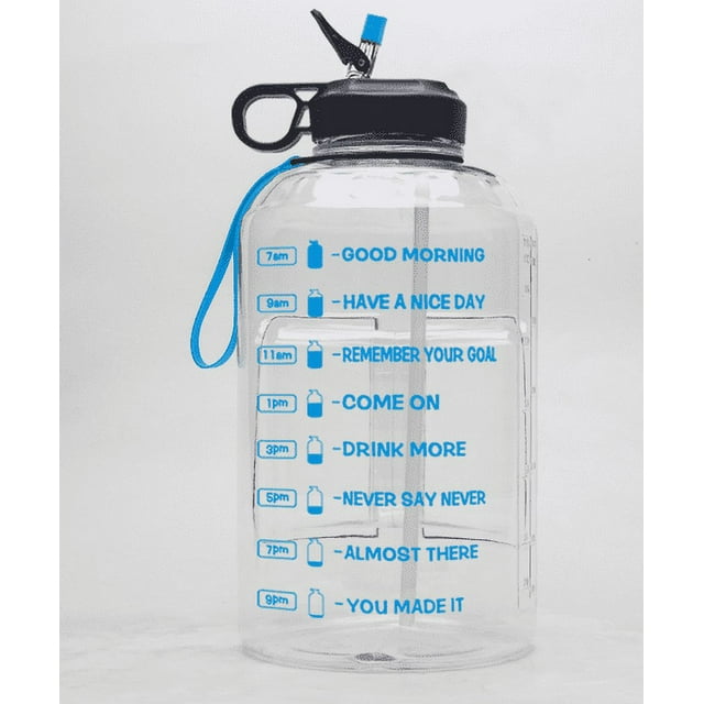 (white)Gallon Water Bottle With Times To Drink - 128 oz Water Bottle With Straw -Sports Water ...