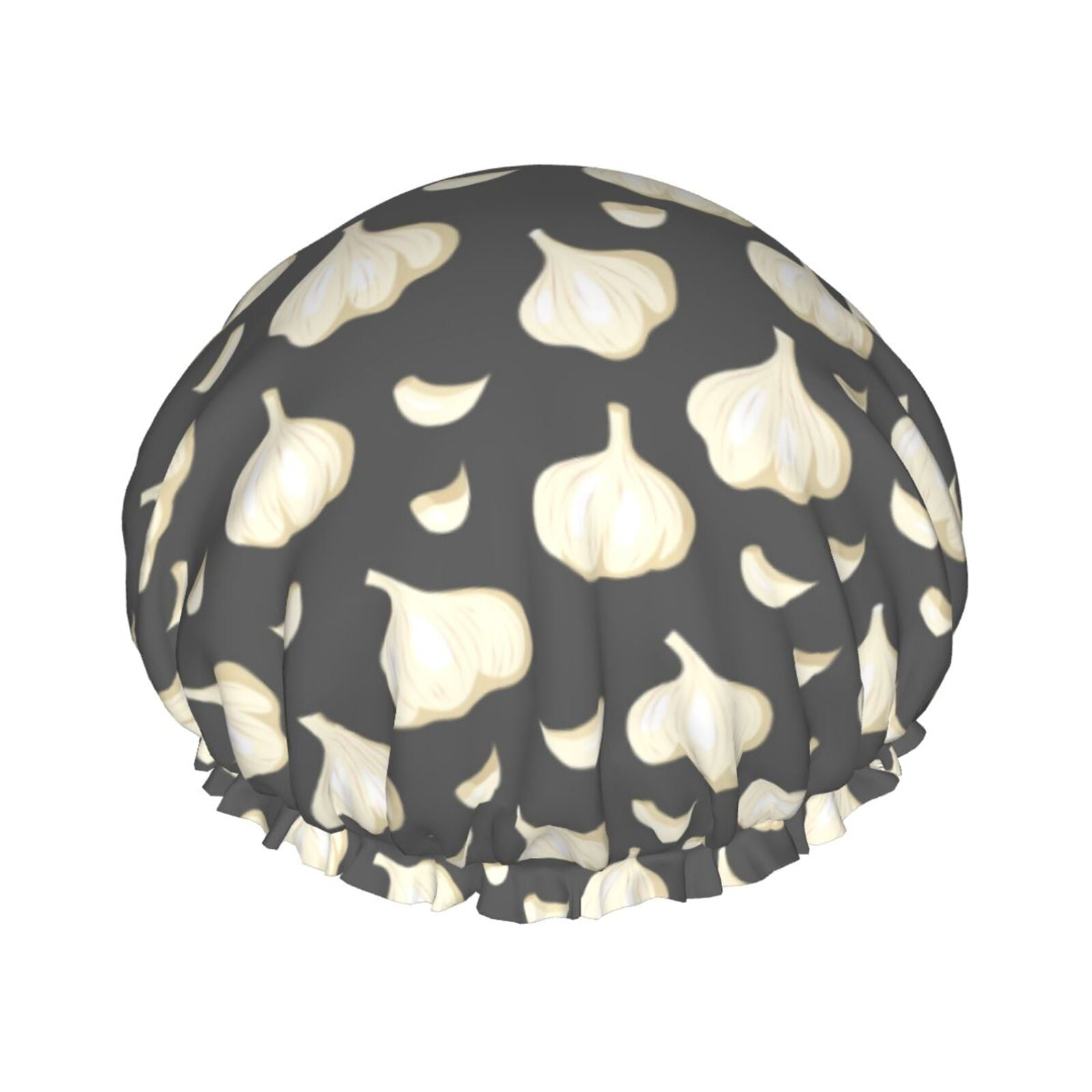 white Garlic Pattern Shower Cap, Reusable Bath Hair Hat for all Hair ...