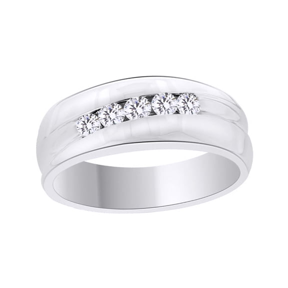 AFFY White Cubic Zirconia Wedding Band Ring For Men's In 14k White Gold ...