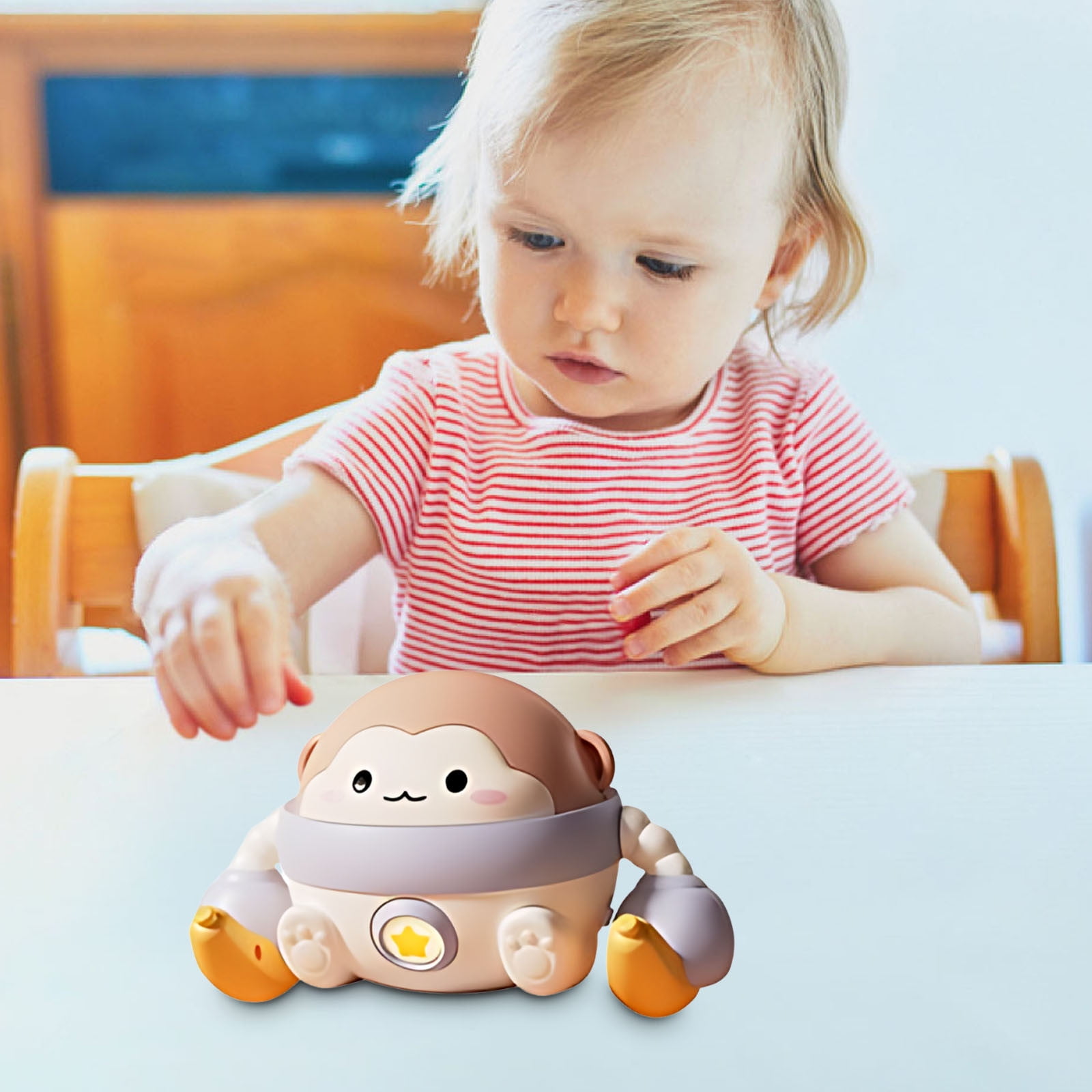 white Rolling Monkey Toy Voice Controlled Luminous Somersault Baby Head ...