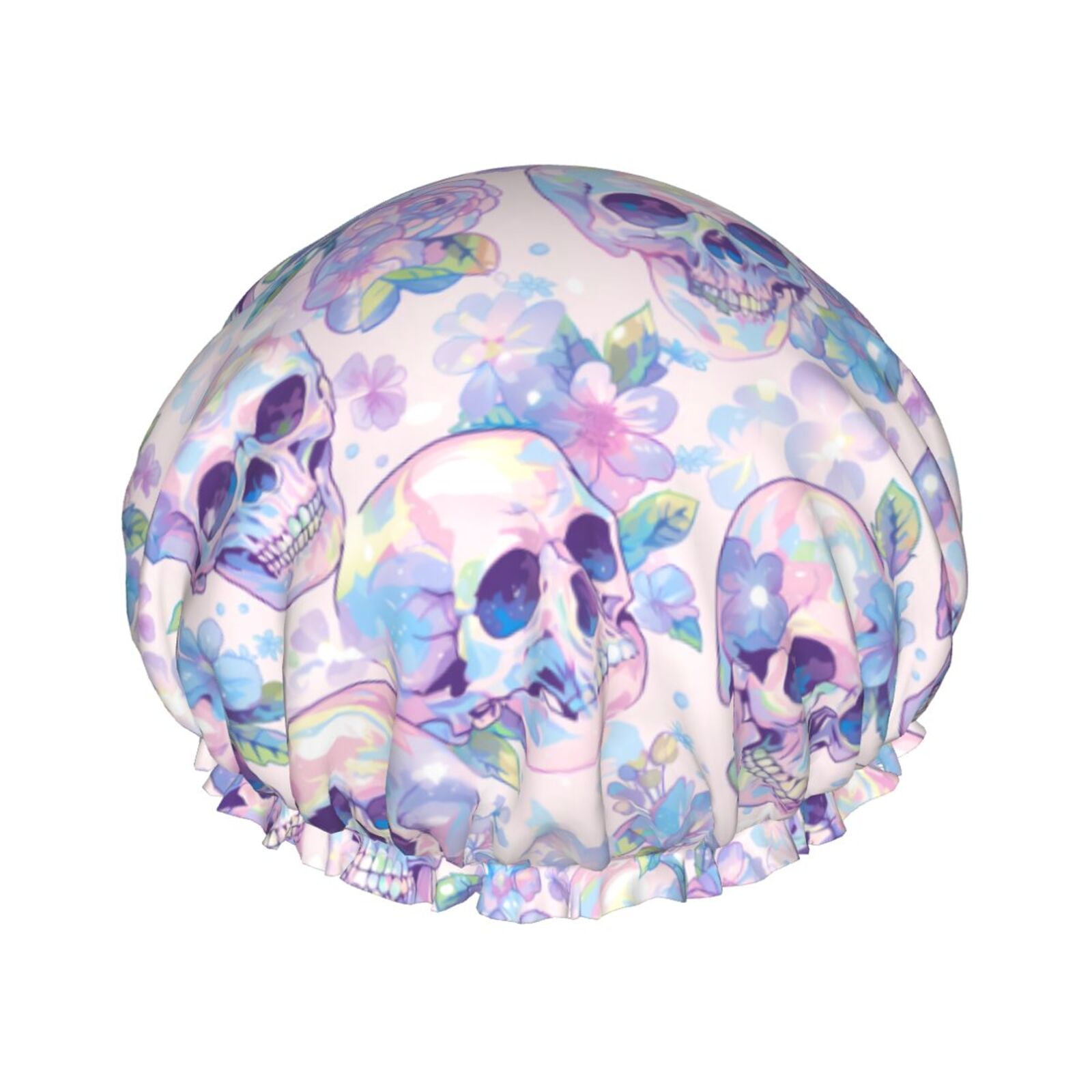 white Skull crystal flower Shower Cap for Women, Double Waterproof ...