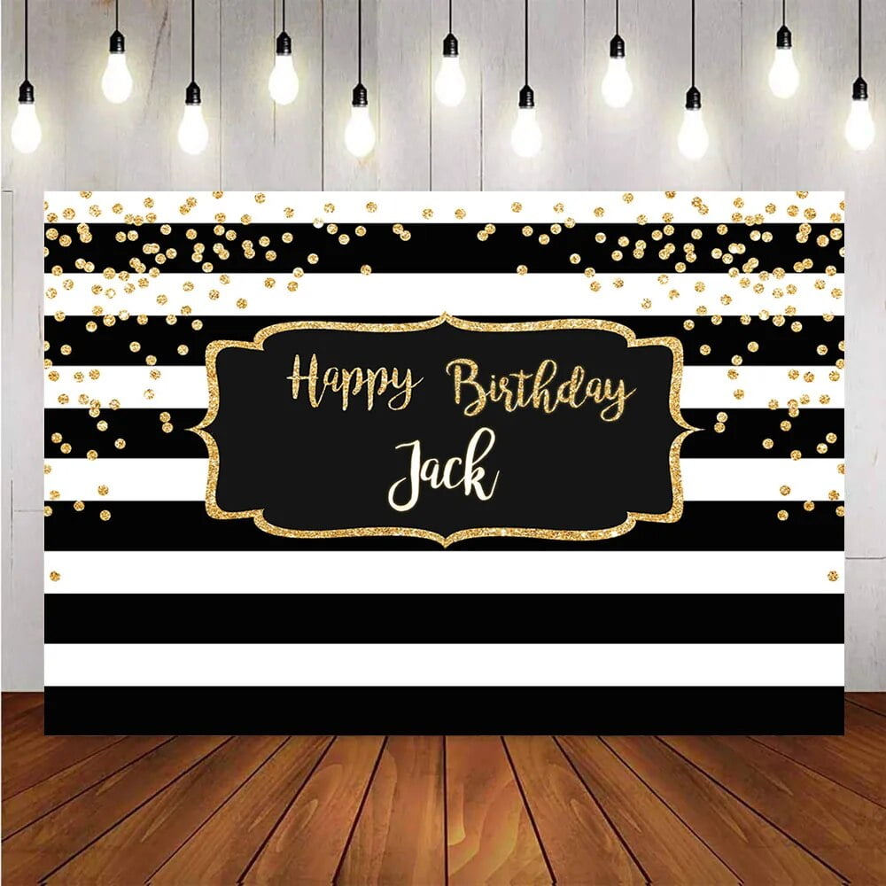 white and black stripe gold glitter happy birthday party backdrop for photography children ...