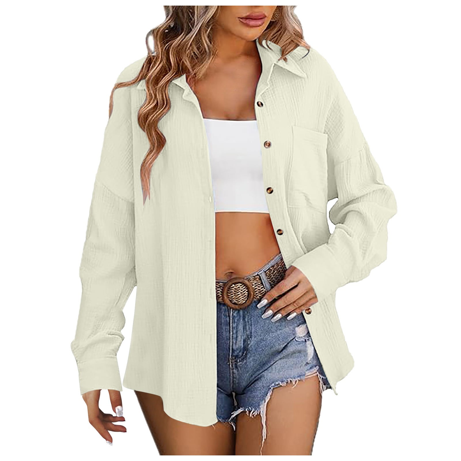 white button down shirt women - Walmart.com
