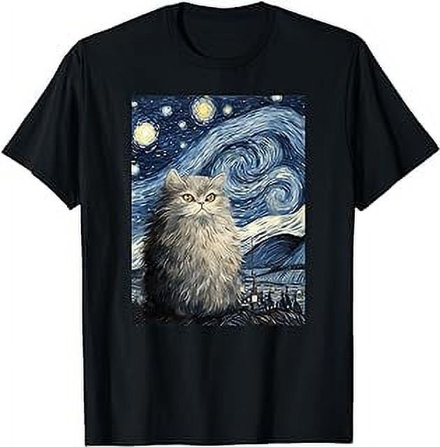 white cat Painting art Starry Night kitty kitten Van Gogh T-Shirt ...