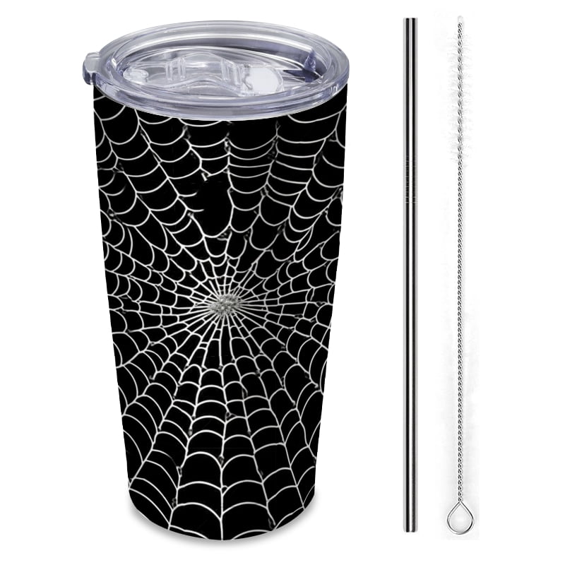 white spider web pattern on black background Insulated Travel Tumbler ...