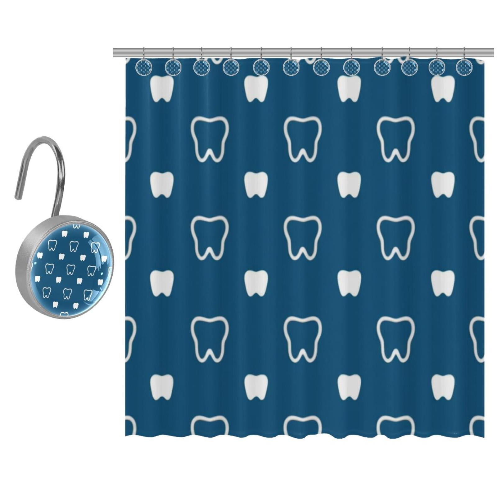 white teeth on blue background (3) Shower Curtain for Bathroom ...