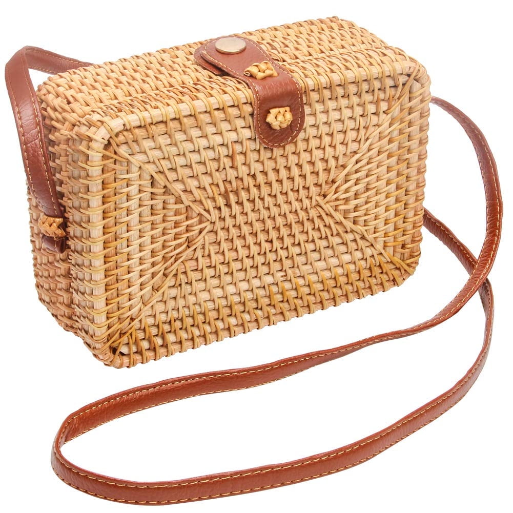 wicker round square crossbody rattan bag, women boho bag clutch woven ...