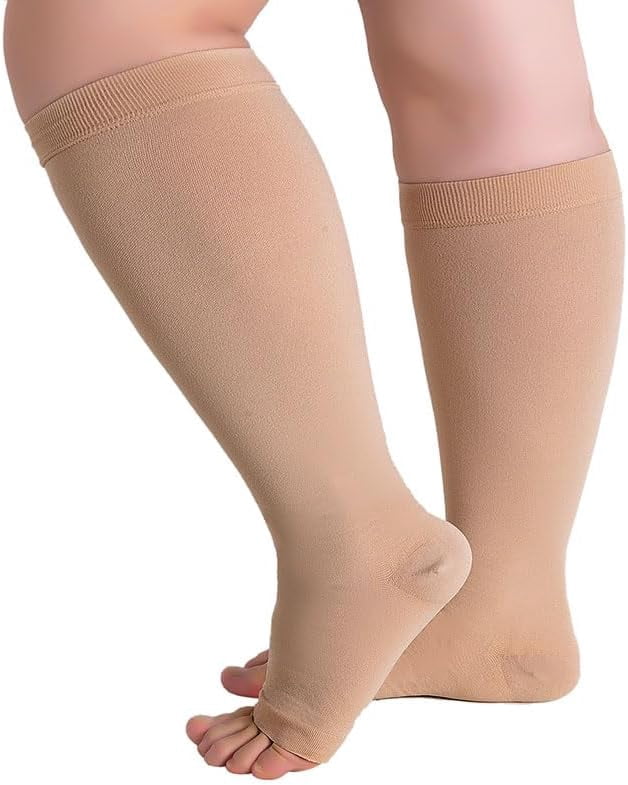 wide-calf open-toe medical compression socks,20-30 mmhg toe-less ...