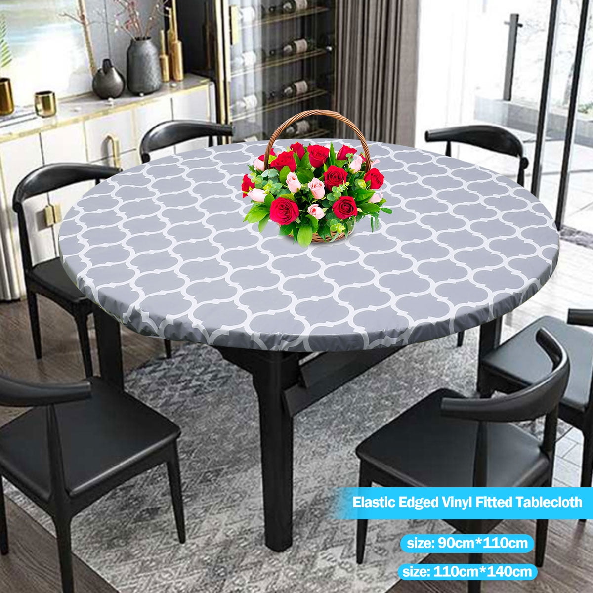 widshovx Waterproof Round Table Cover Fitted Clear Vinyl Tablecloth ...