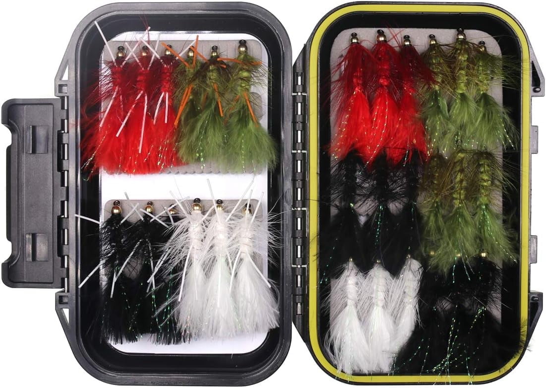 wifreo 30PCS Wooly Bugger Fly Fishing Lures Streamer Assortment with Waterproof Fly Box ...