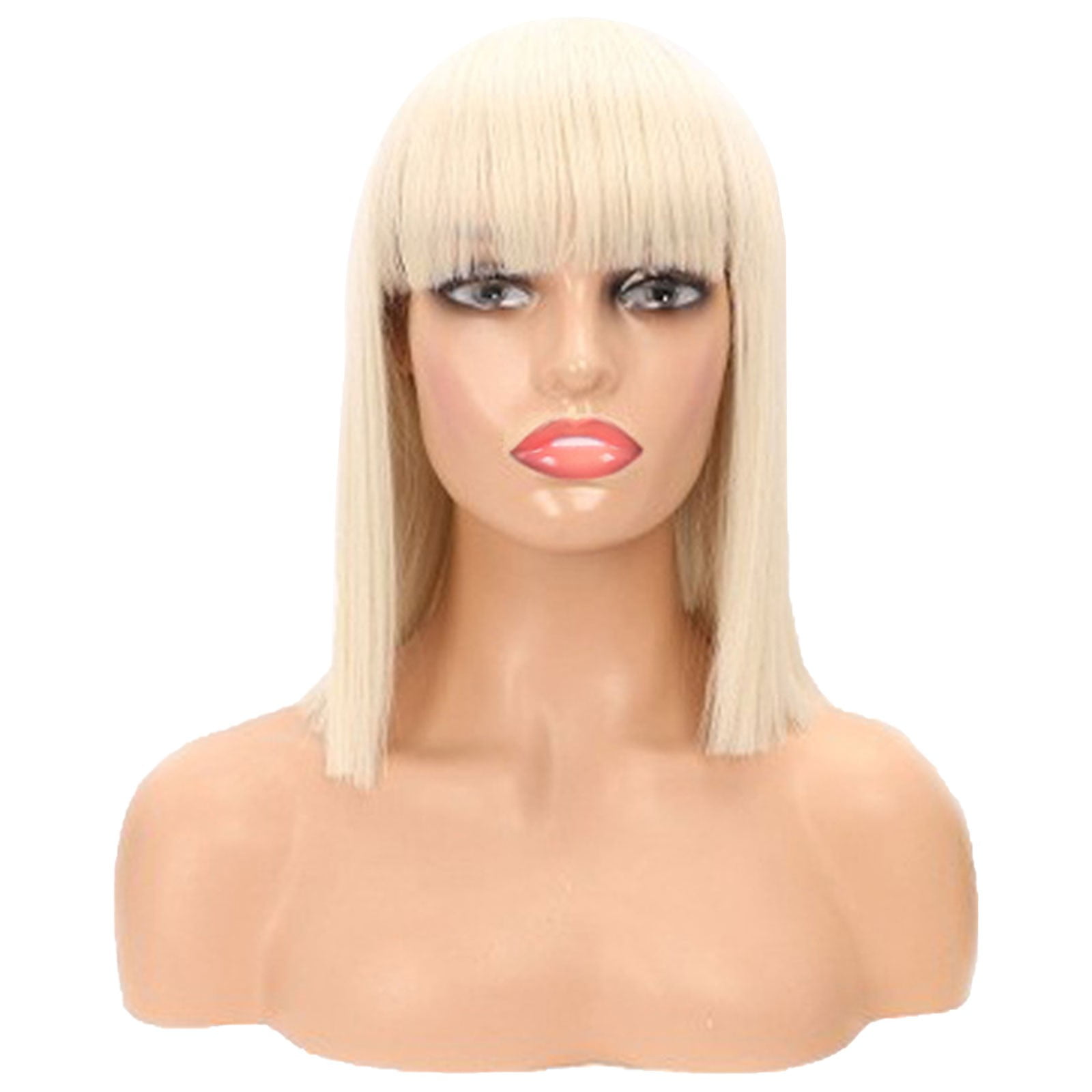 wigs human hair Women's Wig Short Straight Hair with Flat Bangs Bob One ...
