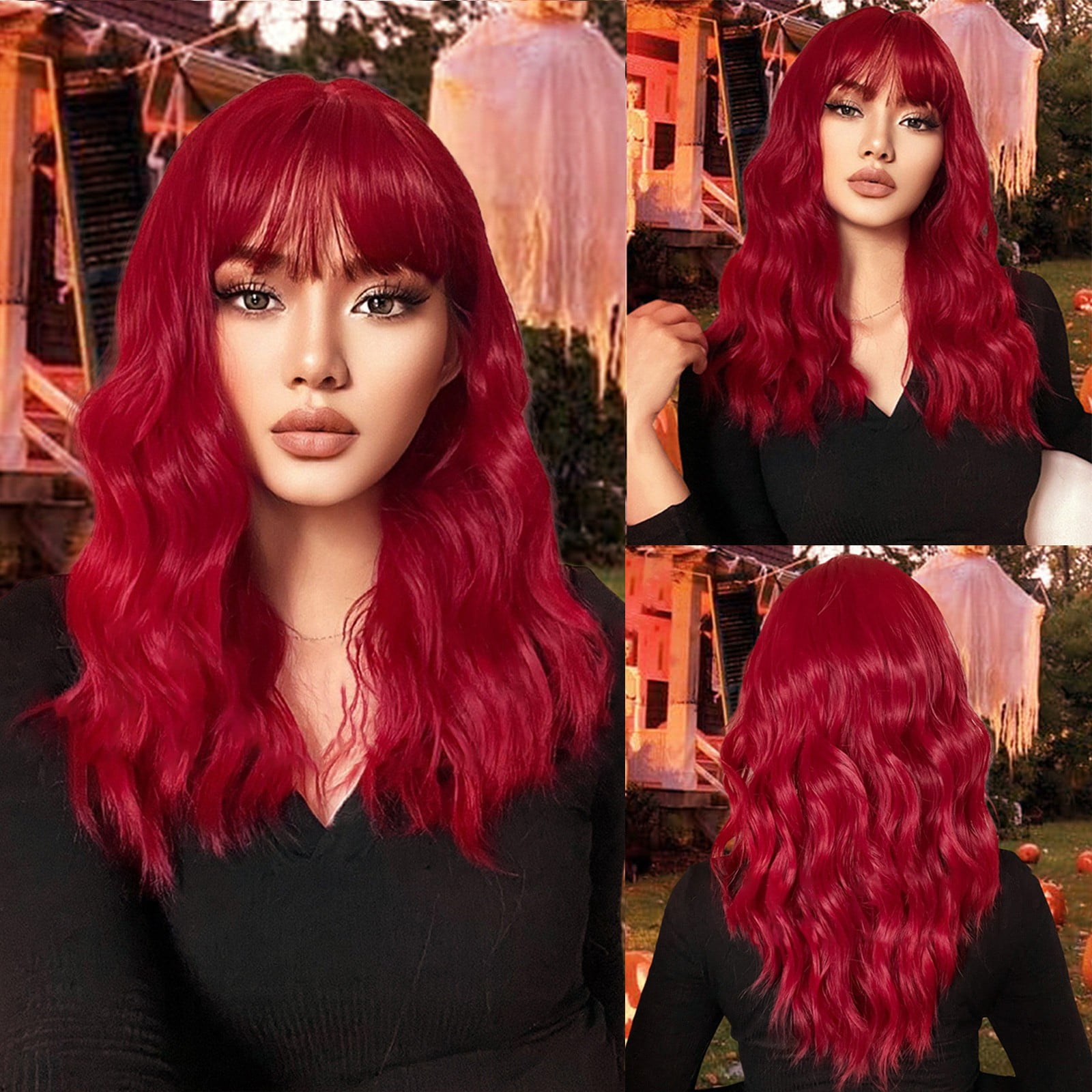 Hair Wigs for Women European And American Style Wine Red Natural Wavy ...