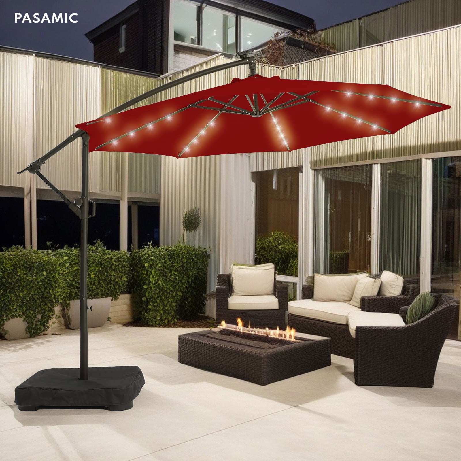 wikiwiki 10FT Solar Patio Offset Umbrella Outdoor Cantilever Umbrella ...