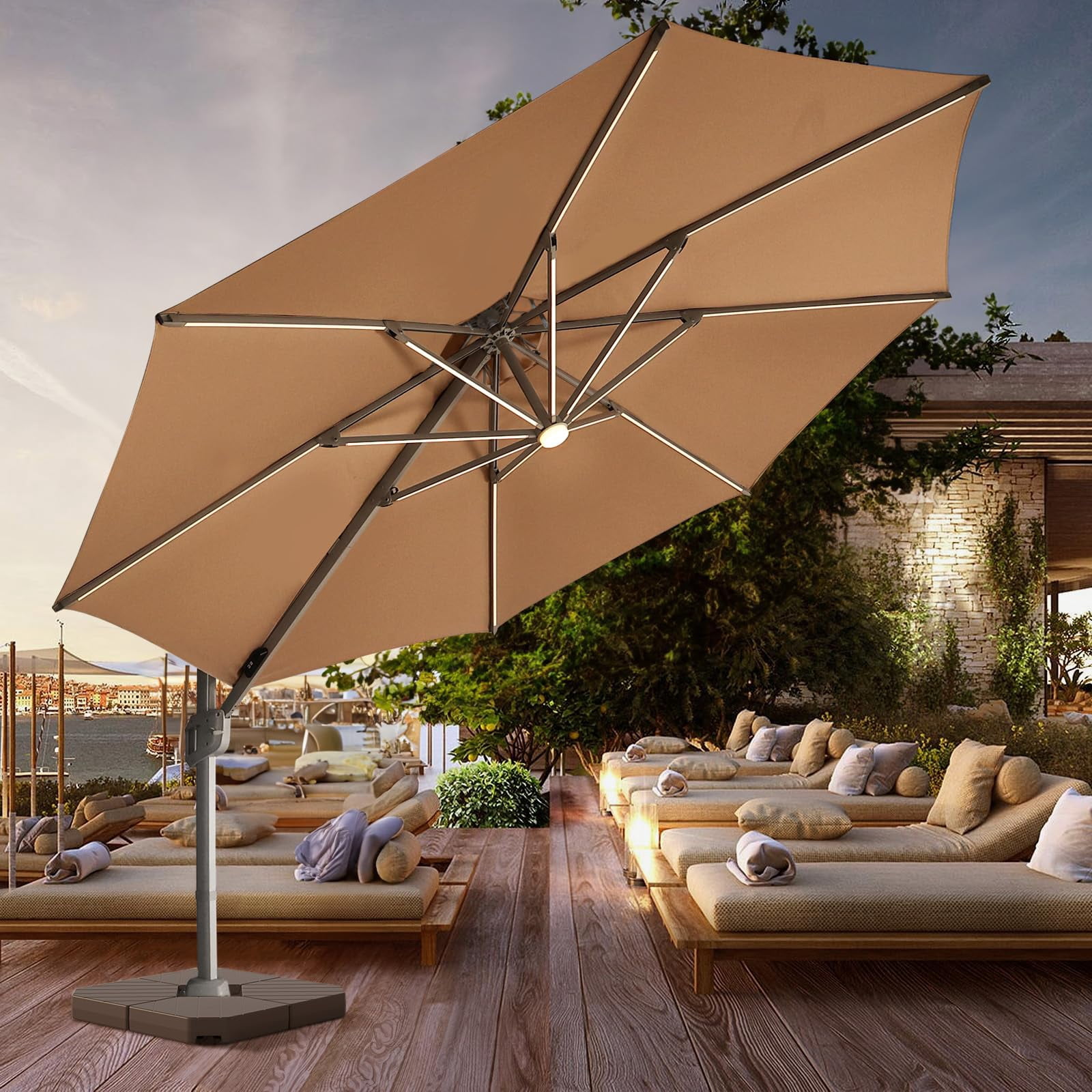 wikiwiki 12FT 2 Tiers Cantilever Patio Umbrella with Solar Lights ...