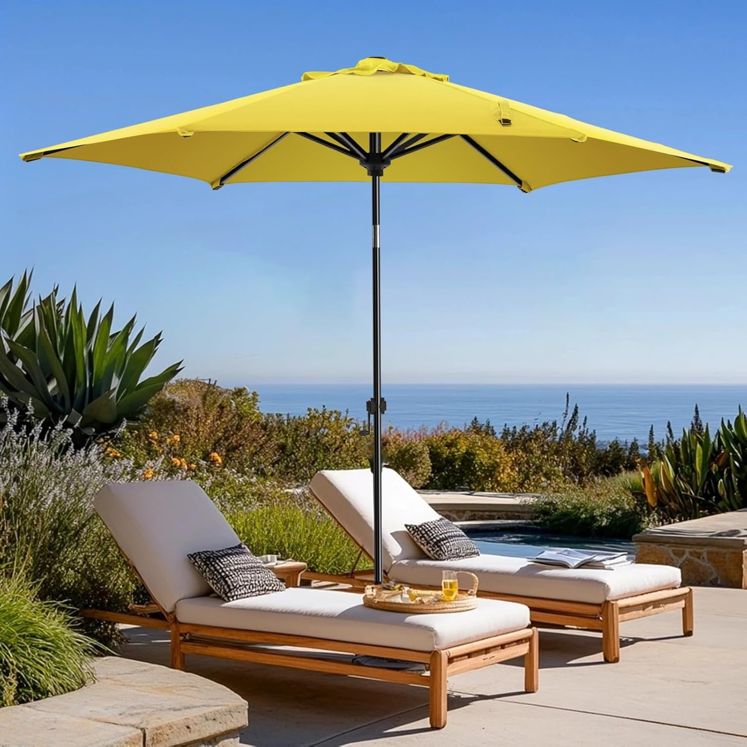 wikiwiki 7.5 FT Patio Umbrellas Outdoor Table Market Umbrella with Push Button Tilt/Crank, 6 ...
