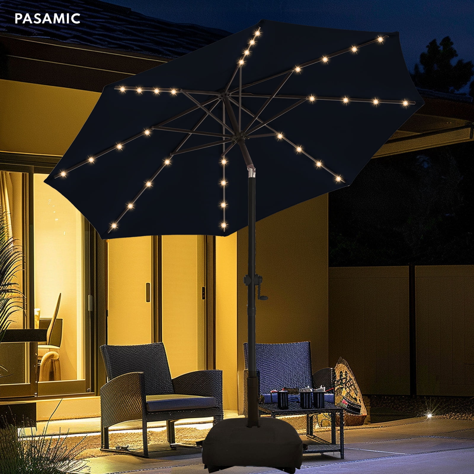 wikiwiki 9FT Solar Led Patio Umbrella with Base, Sturdy Outdoor Market ...